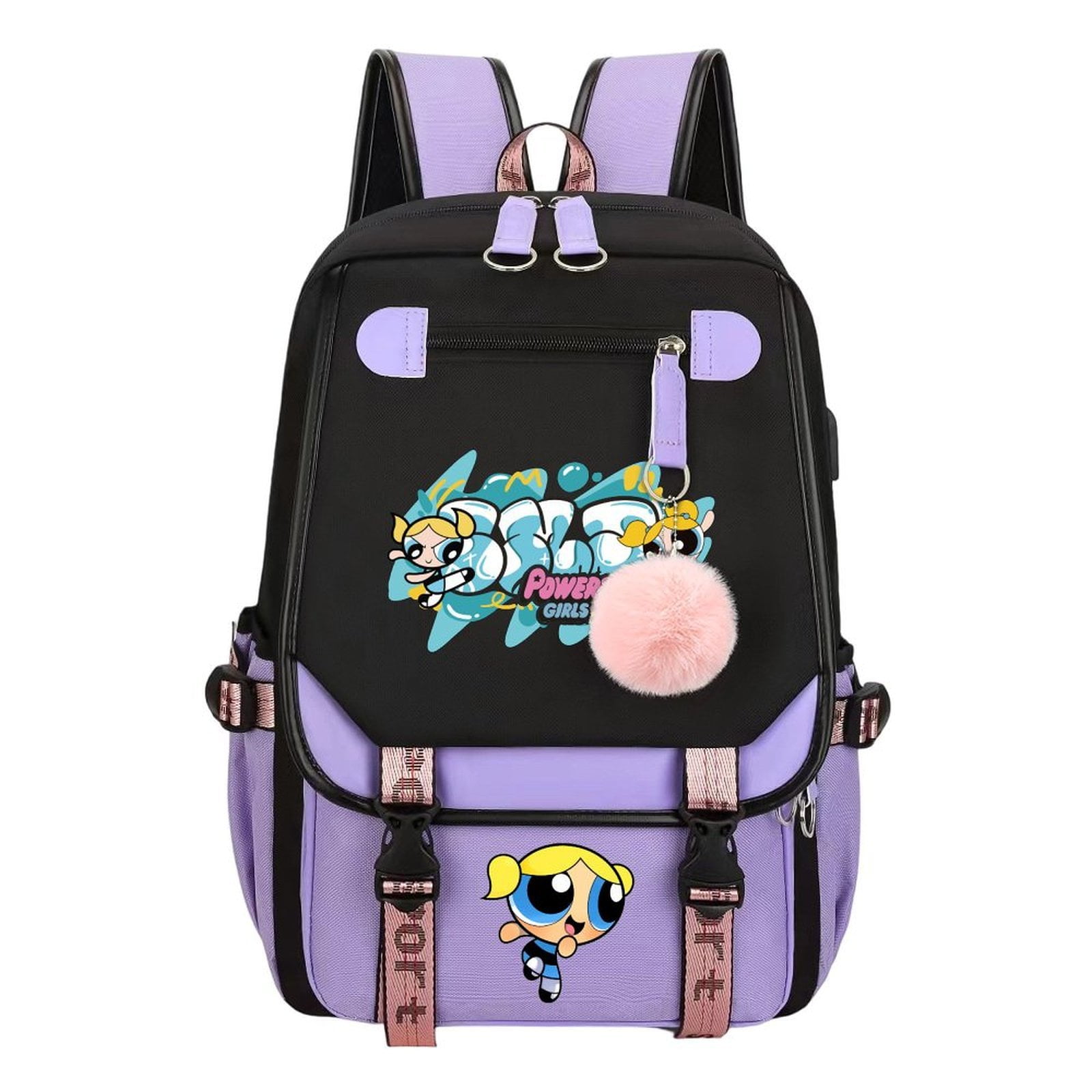 The Powerpuff Gi-rls Backpack with Plush Pendant, 18inch Waterproof ...