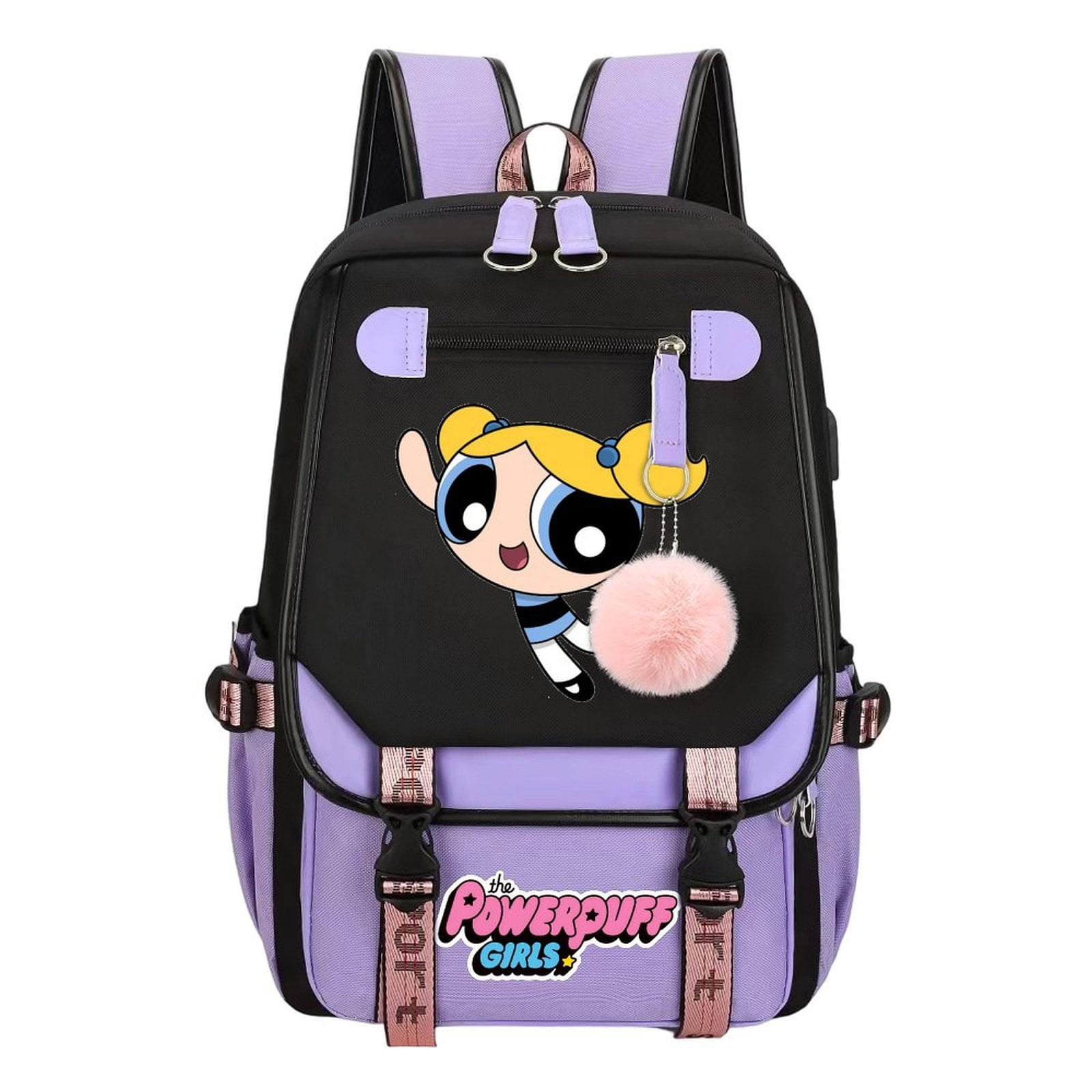 The Powerpuff Gi-rls Backpack with Plush Pendant, 18inch Waterproof ...