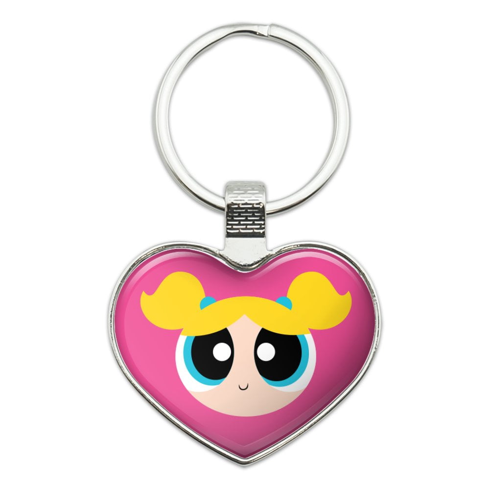Powerpuff Girls Bubbles Head Keychain Heart Love Metal Key Chain Ring ...
