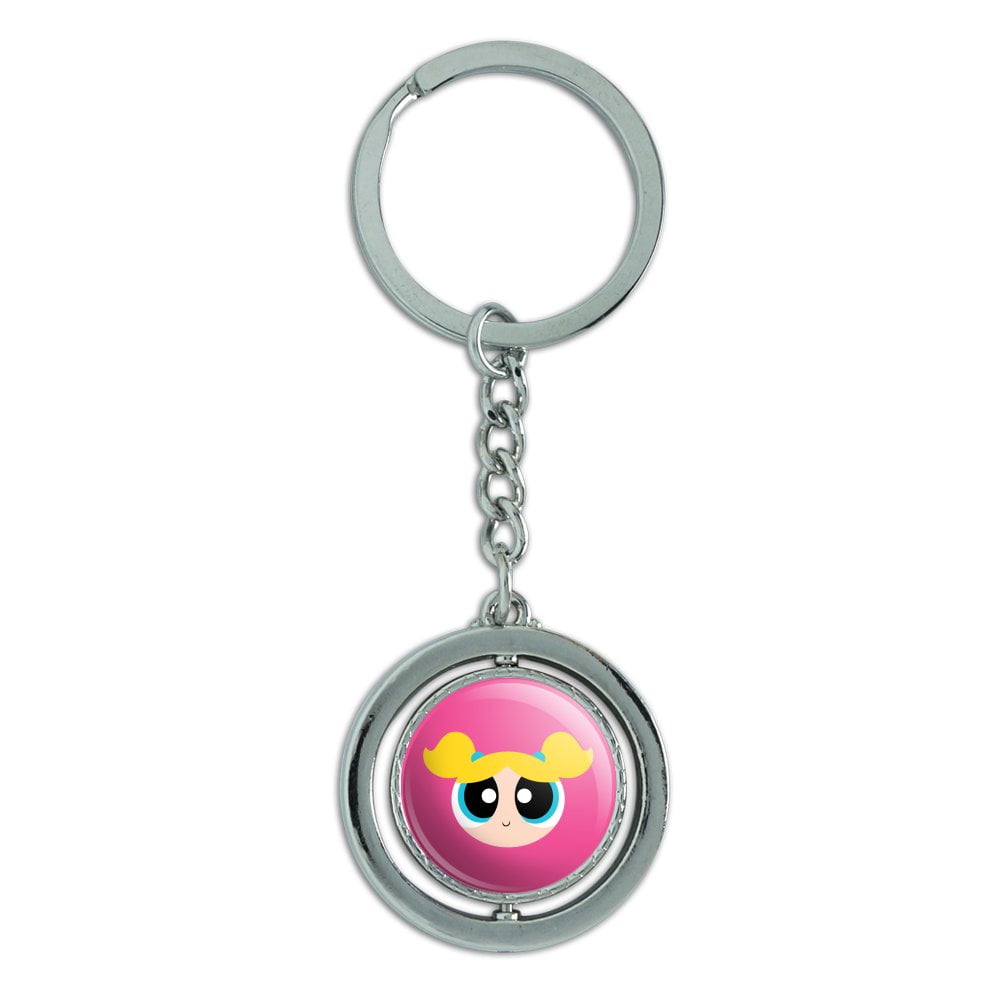 Powerpuff Girls Bubbles Head Keychain Spinning Round Chrome Plated ...