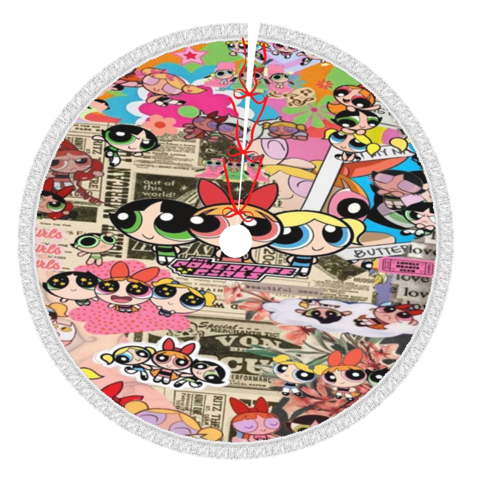 Powerpuff Girls Christmas Tree Skirt White Tassel Lace Xmas Skirts ...