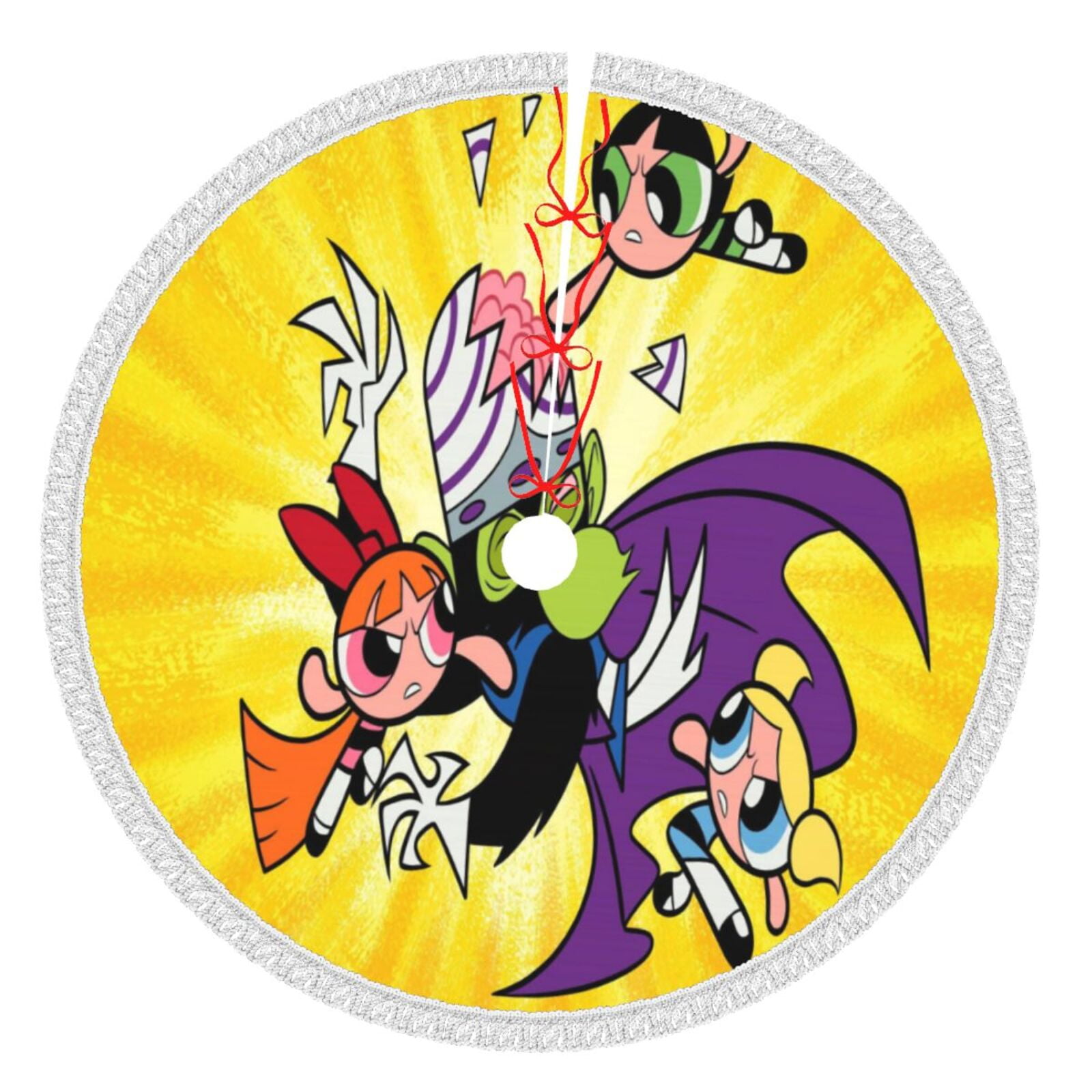 Powerpuff Girls Christmas Tree Skirt White Tassel Lace Xmas Skirts ...