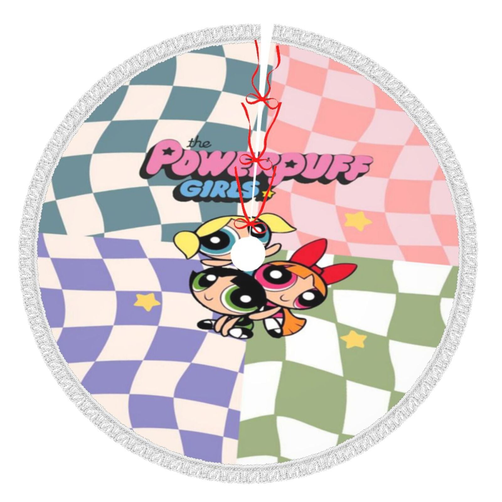 Powerpuff Girls Christmas Tree Skirt White Tassel Lace Xmas Skirts ...
