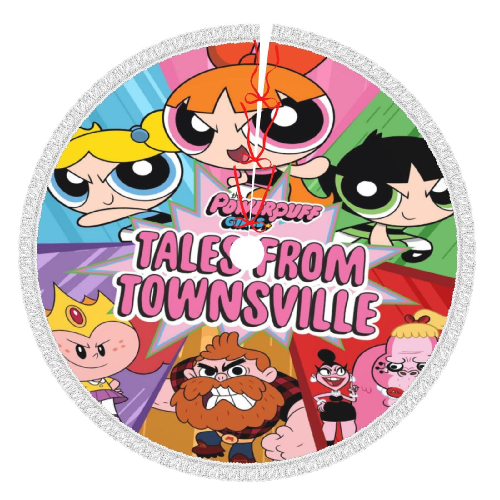 Powerpuff Girls Christmas Tree Skirt White Tassel Lace Xmas Skirts ...