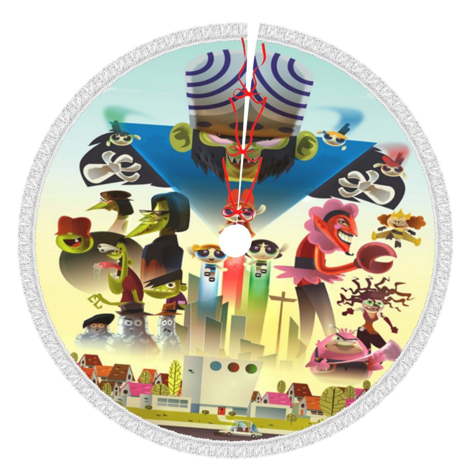 Powerpuff Girls Christmas Tree Skirt White Tassel Lace Xmas Skirts ...