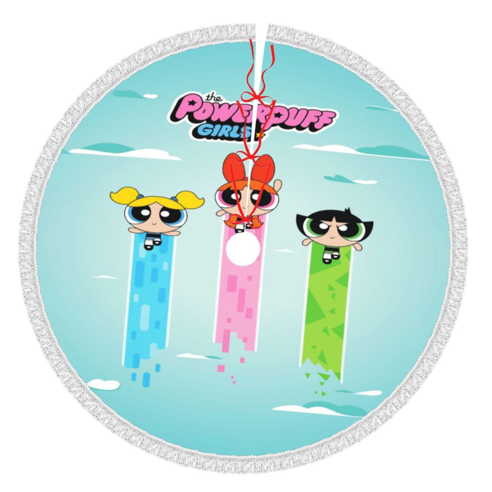 Powerpuff Girls Christmas Tree Skirt White Tassel Lace Xmas Skirts ...