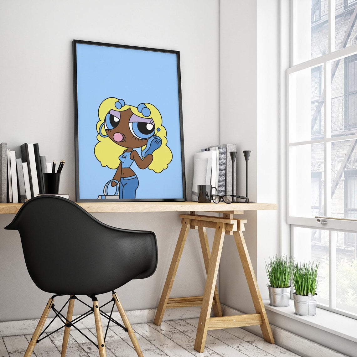 Powerpuff Girls Inspired Bubbles, Cartoon, Stretched Canvas Size 16x24 ...