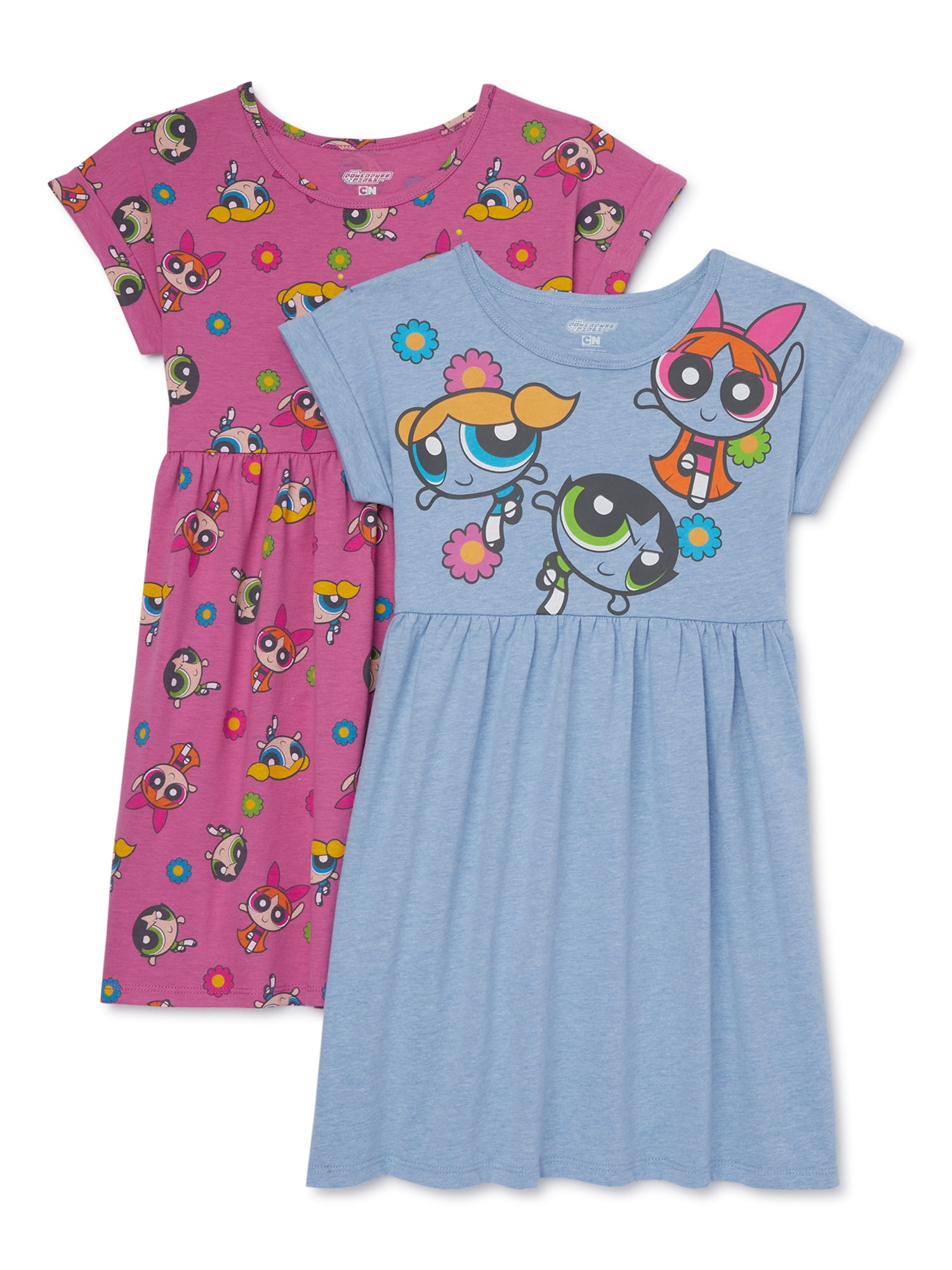 Powerpuff Girls’ Play Dress with Short Sleeves, 2-Pack, Sizes 4-16 ...