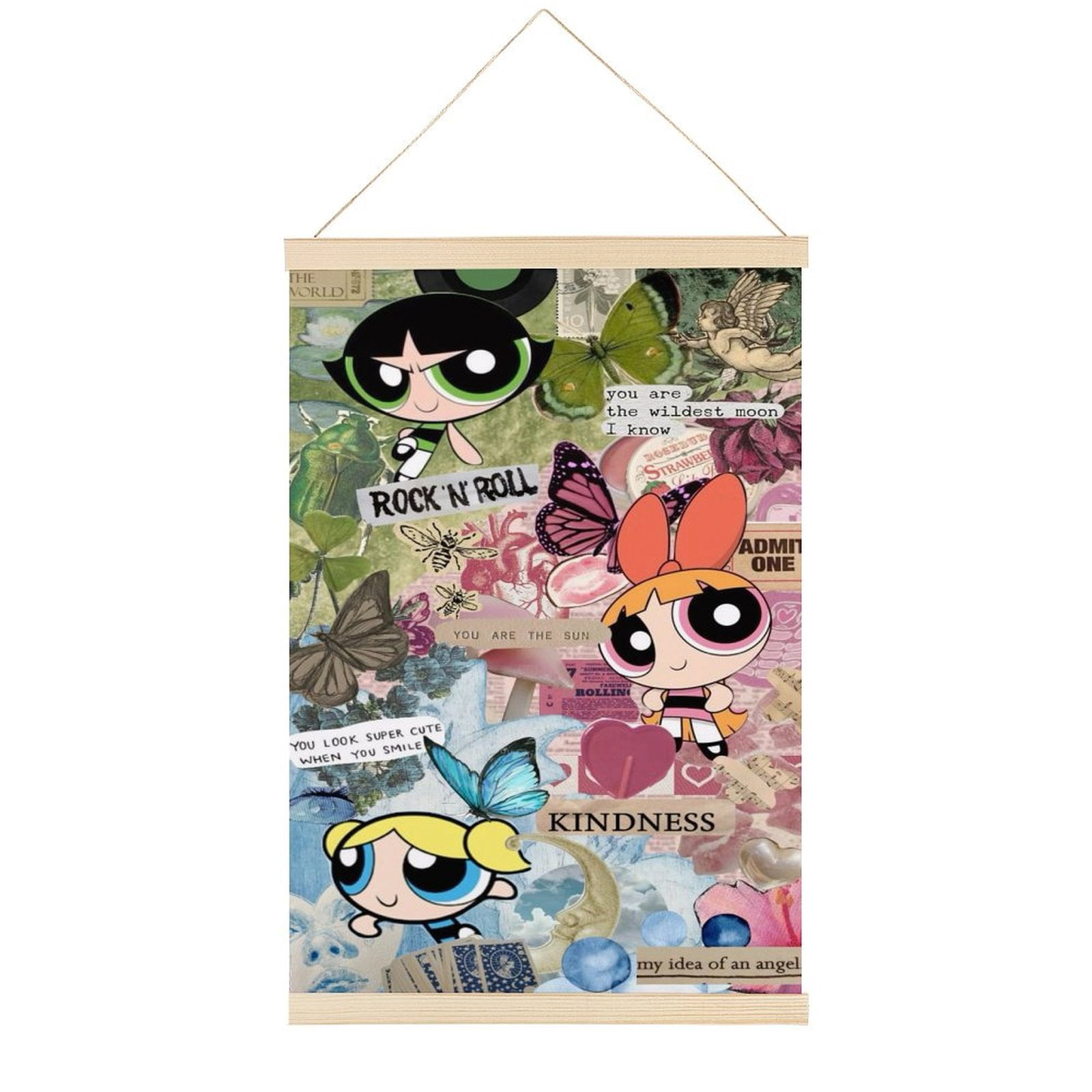 Powerpuff Girls Poster Wall Fabric Decor Hanging Paintings Wood Frame ...