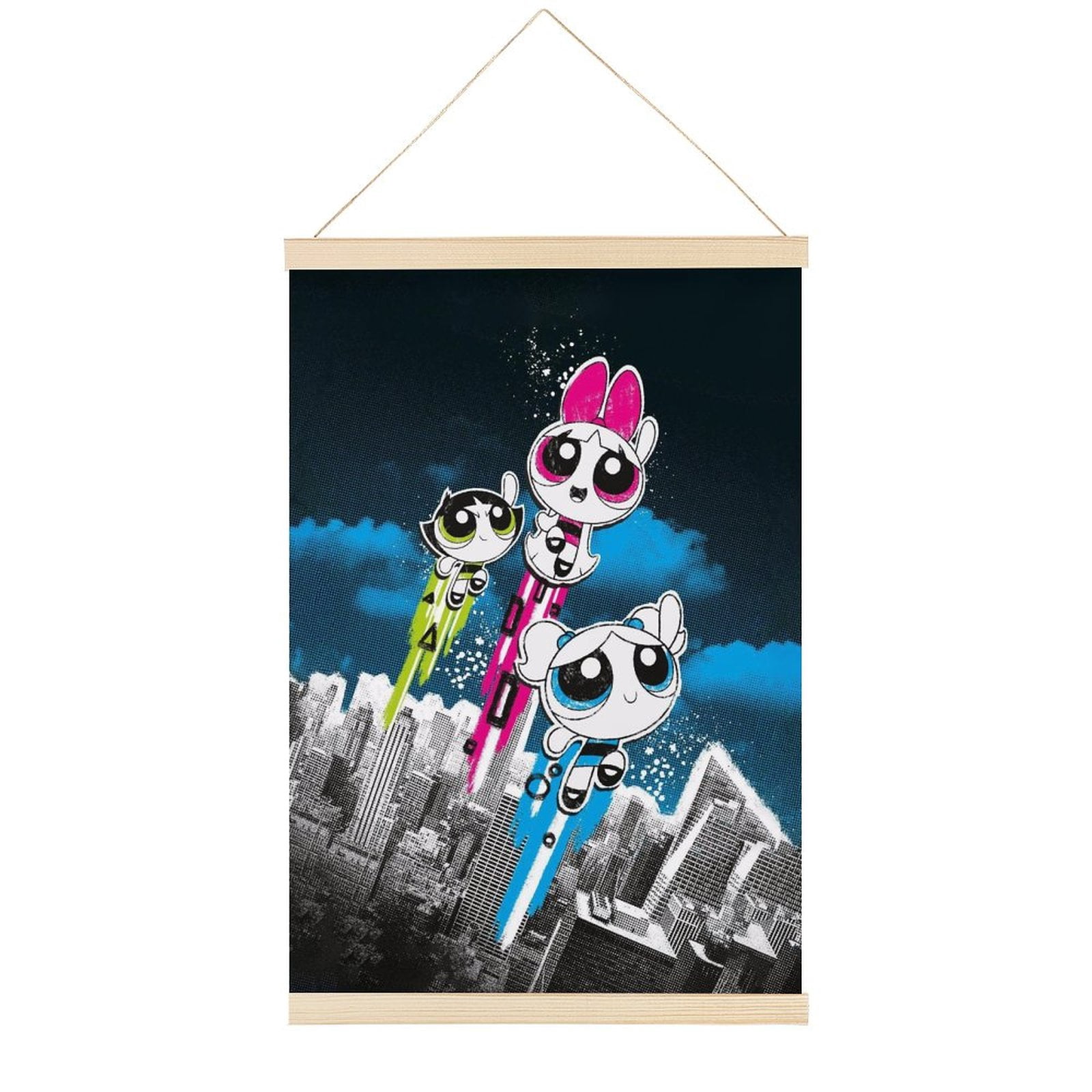 Powerpuff Girls Poster Wall Fabric Decor Hanging Paintings Wood Frame ...