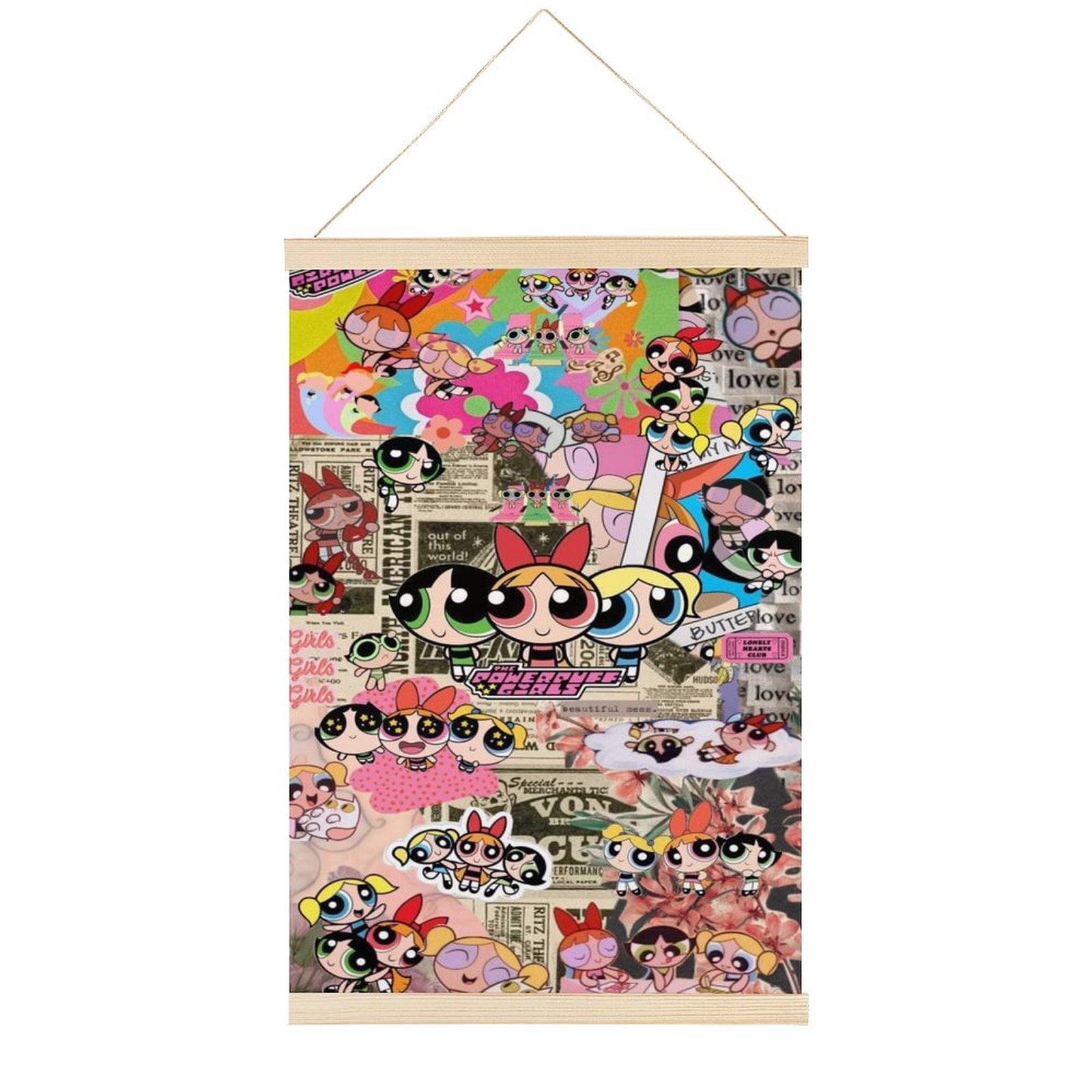 Powerpuff Girls Poster Wall Fabric Decor Hanging Paintings Wood Frame ...