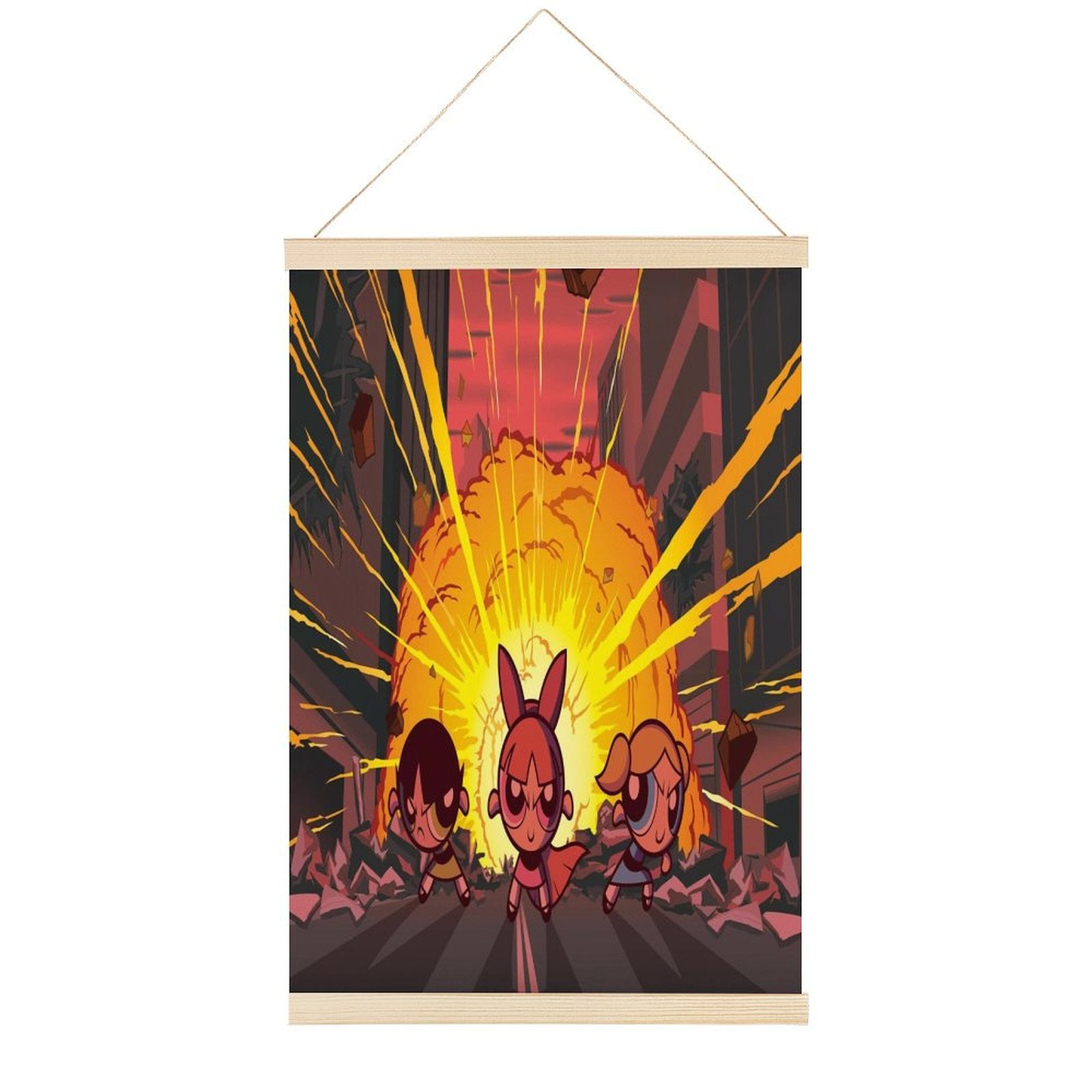 Powerpuff Girls Poster Wall Fabric Decor Hanging Paintings Wood Frame ...