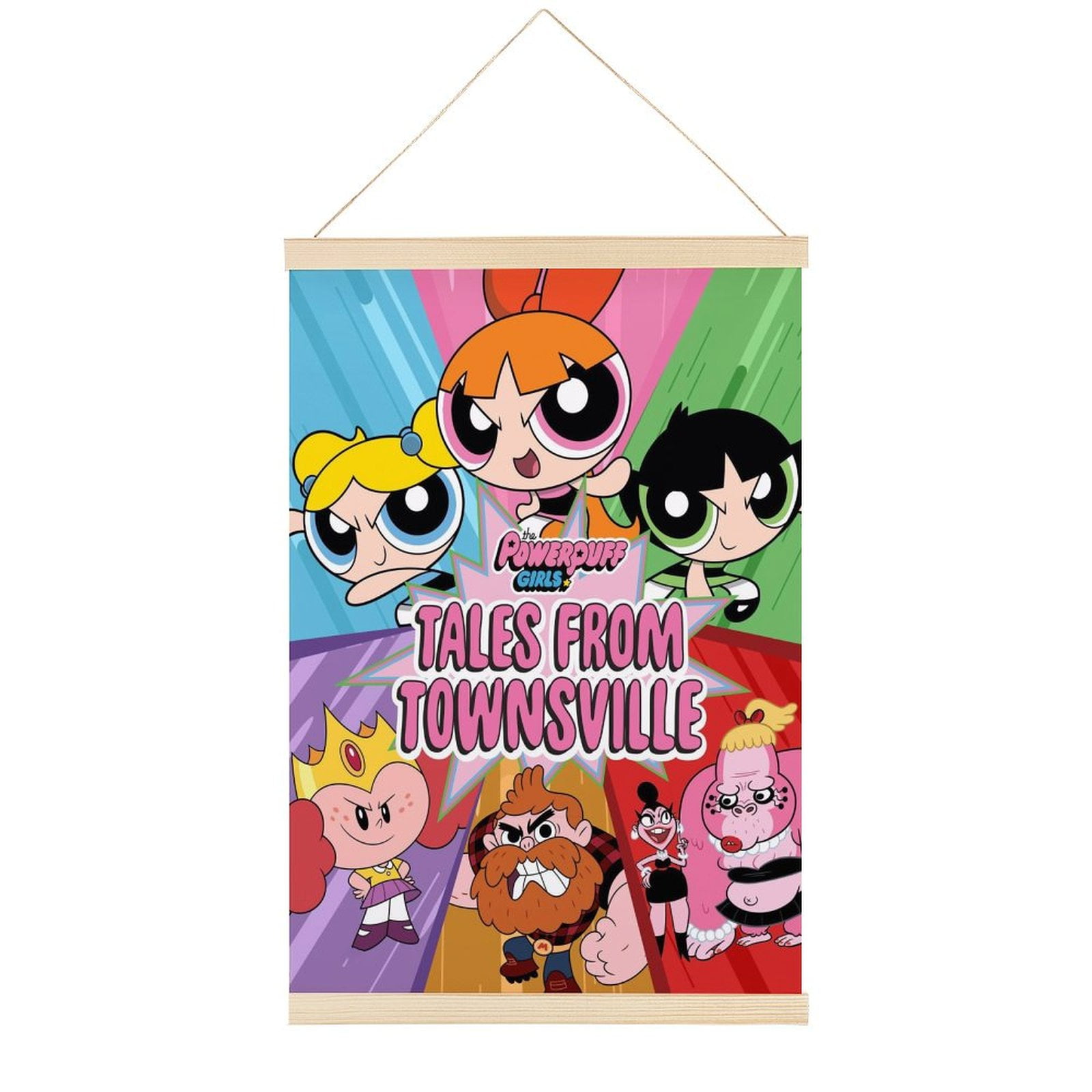 Powerpuff Girls Poster Wall Fabric Decor Hanging Paintings Wood Frame ...