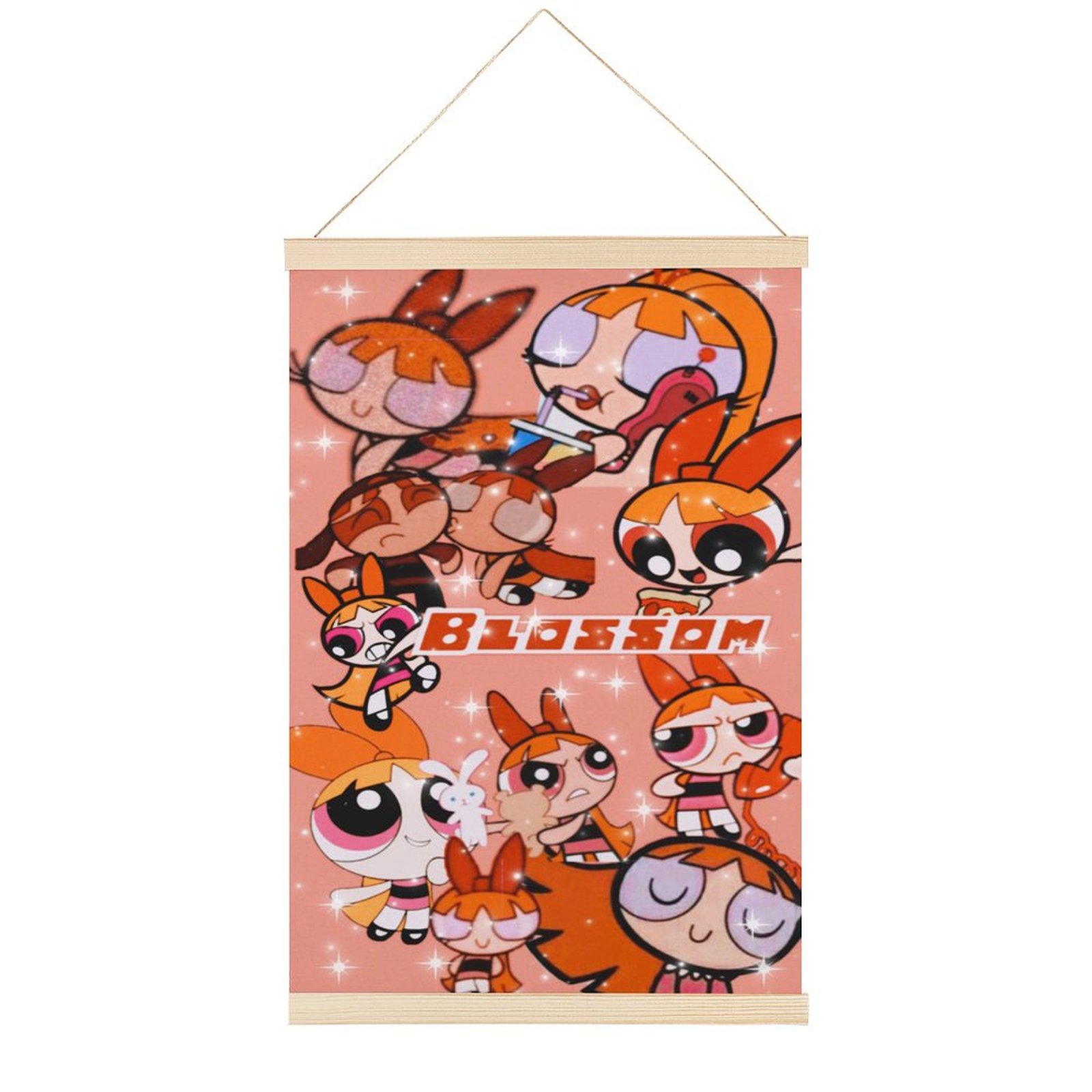 Powerpuff Girls Poster Wall Fabric Decor Hanging Paintings Wood Frame ...
