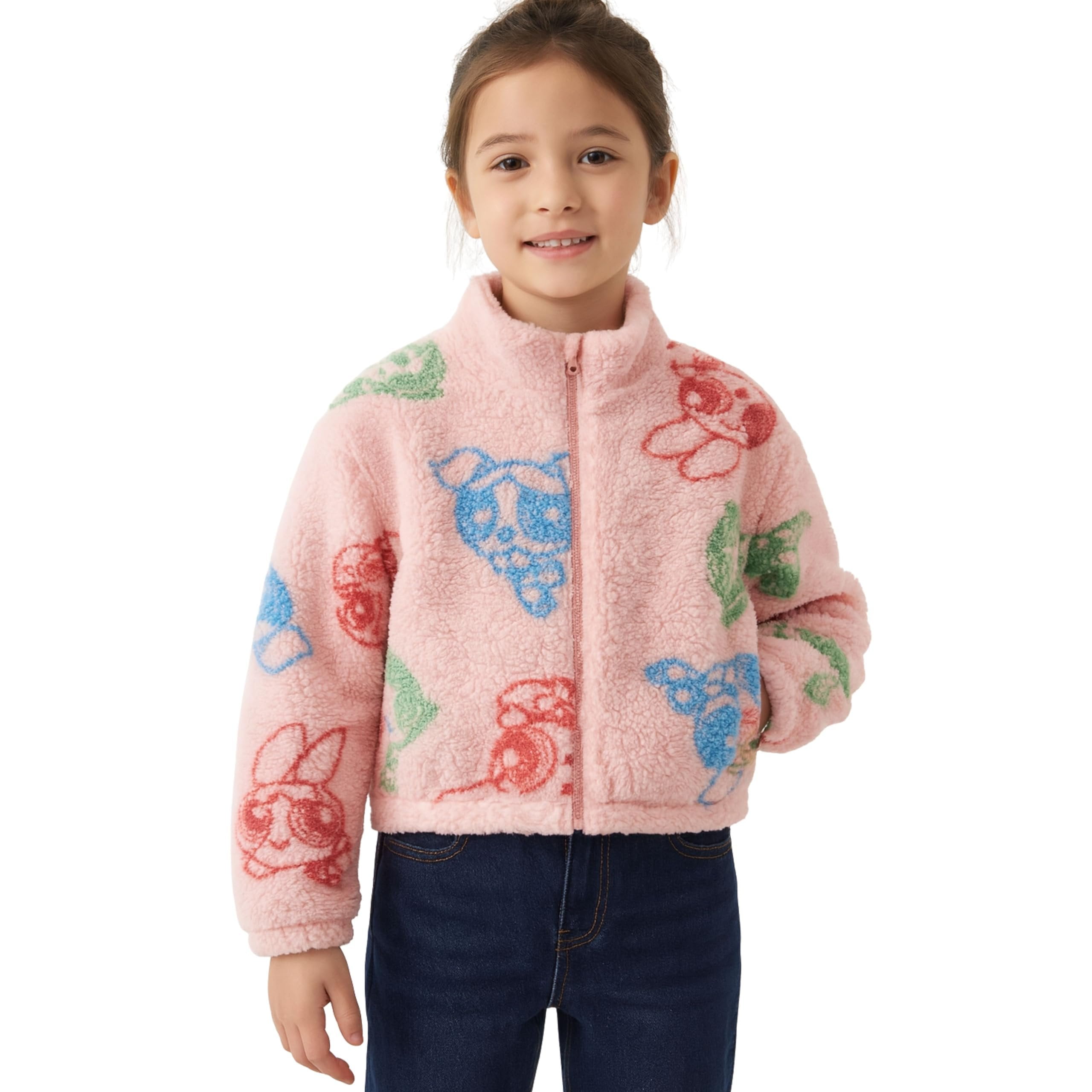 Powerpuff Girls Sherpa Coat Jacket, Fleece Mock Neck Full Zip Coat for ...