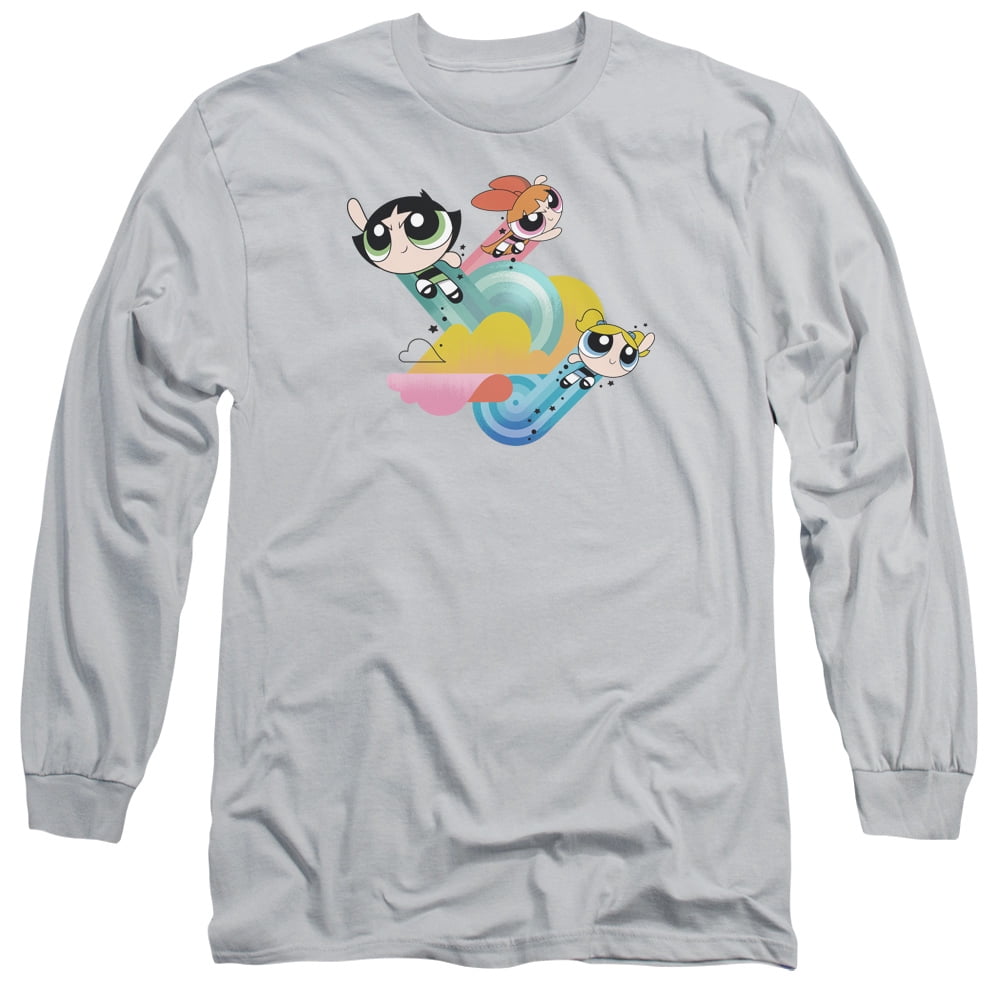 Powerpuff Girls Spiral Streaks Long Sleeve Adult 18/1 T-Shirt Silver ...