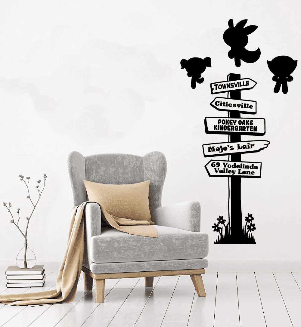 Powerpuff Girls Townsville Pathway Signage Cartoon Wall Sticker Art ...