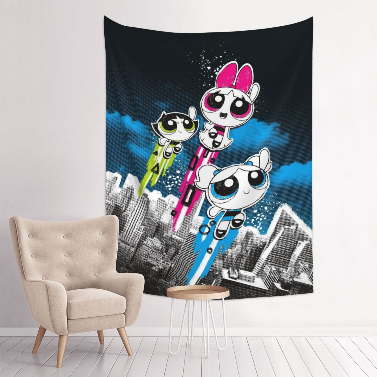 Powerpuff Girls Wall Tapestry Anime Poster For Bedroom Aesthetics Funny ...