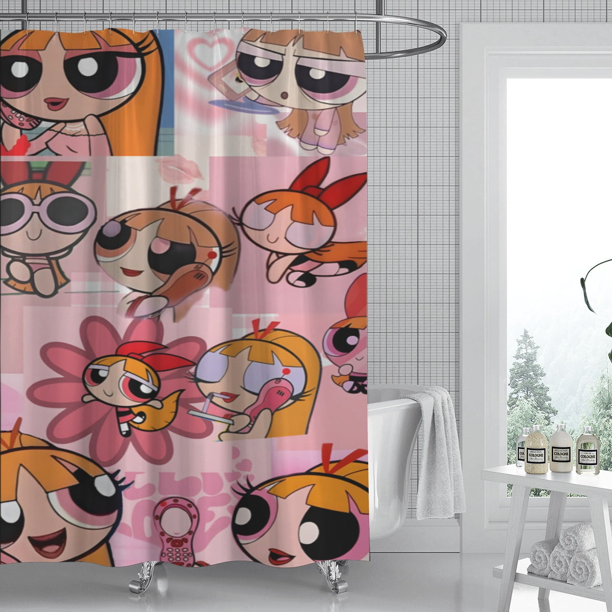 The Powerpuff Girls shower curtain features a striking image, is ...