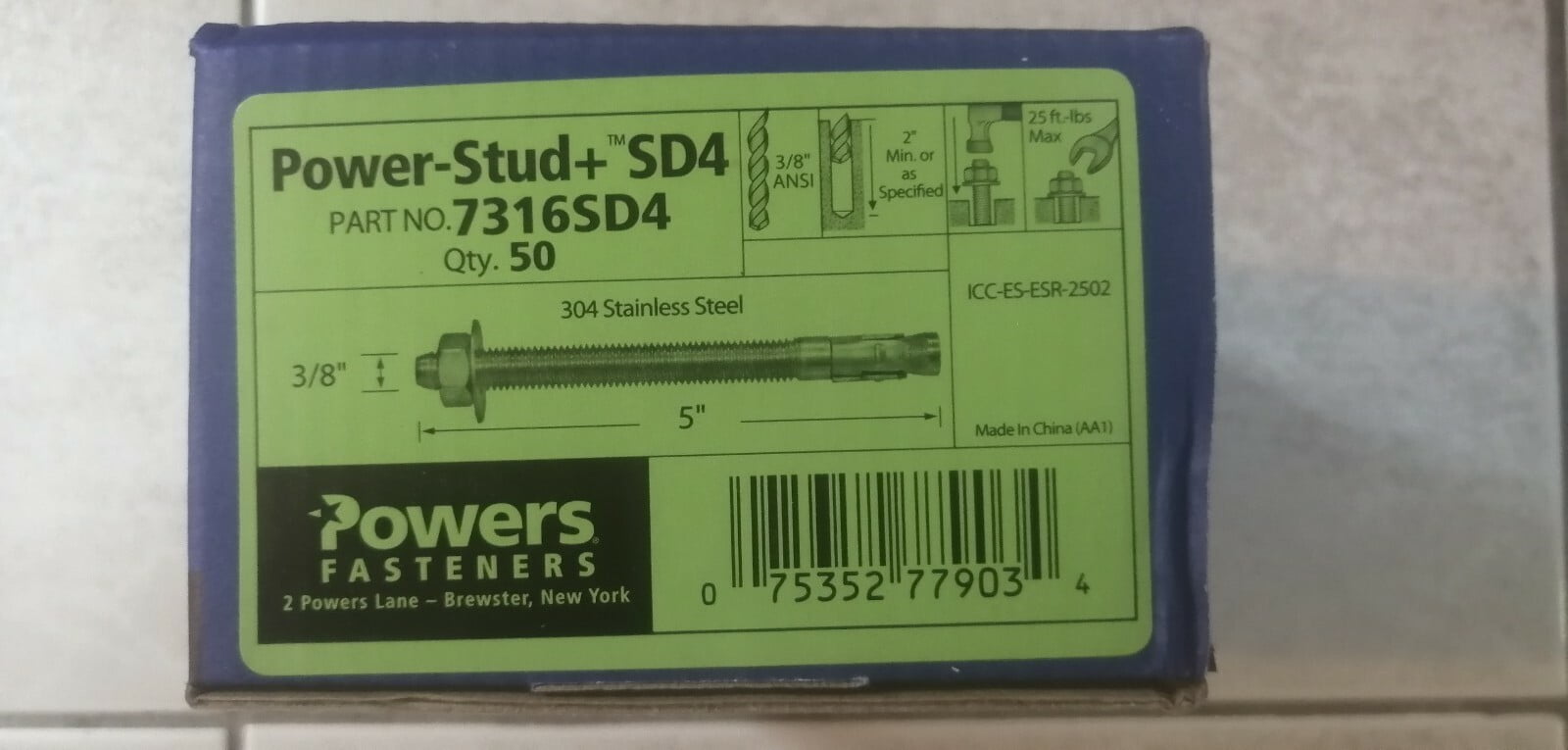 Powers 3/8" X 5" 7316SD4 Power-Stud+SD4 Strength Design Wedge Anchor ...