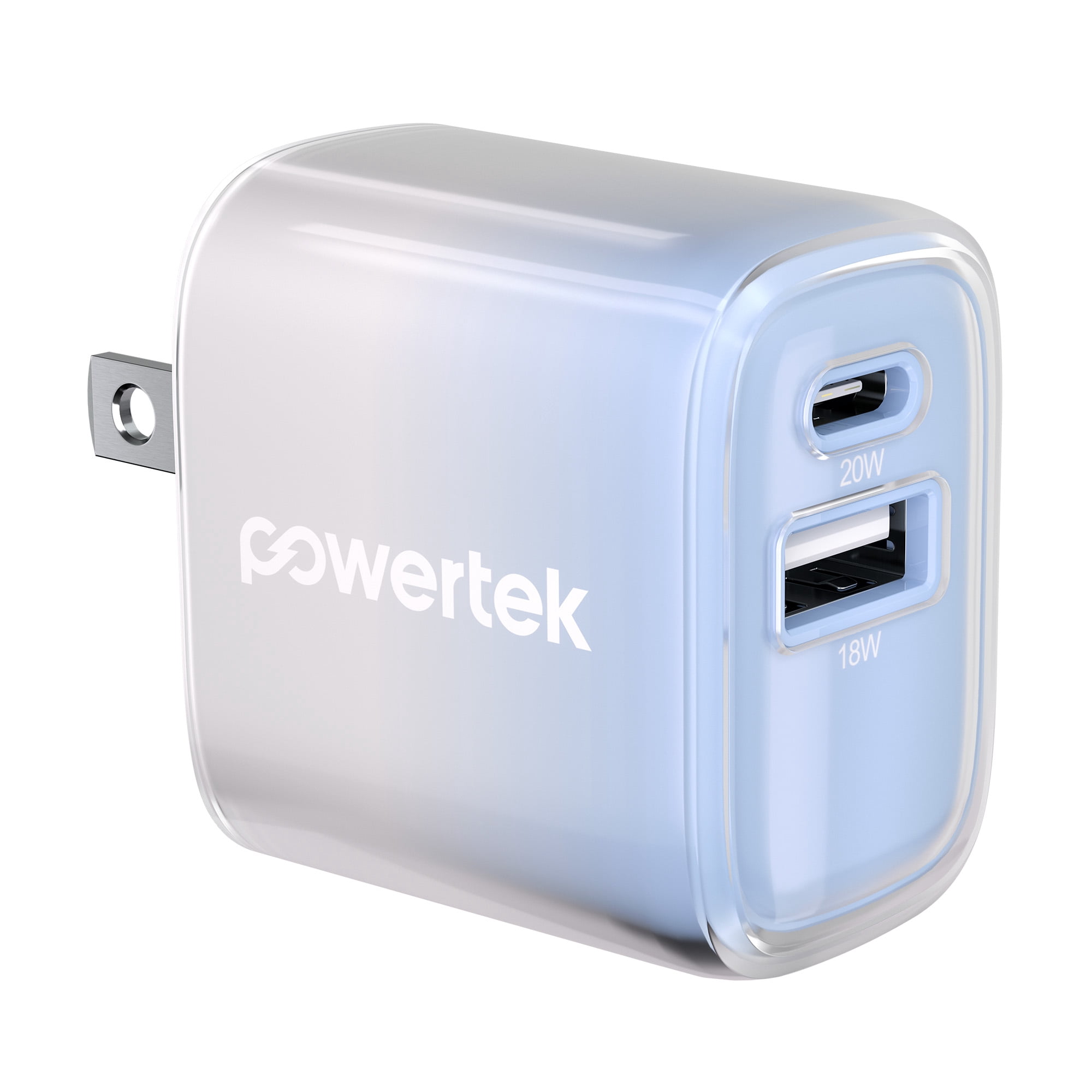 Powertek Frosty 20W USB-C PD + USB-A Dual Port Wall Charger, Blue ...