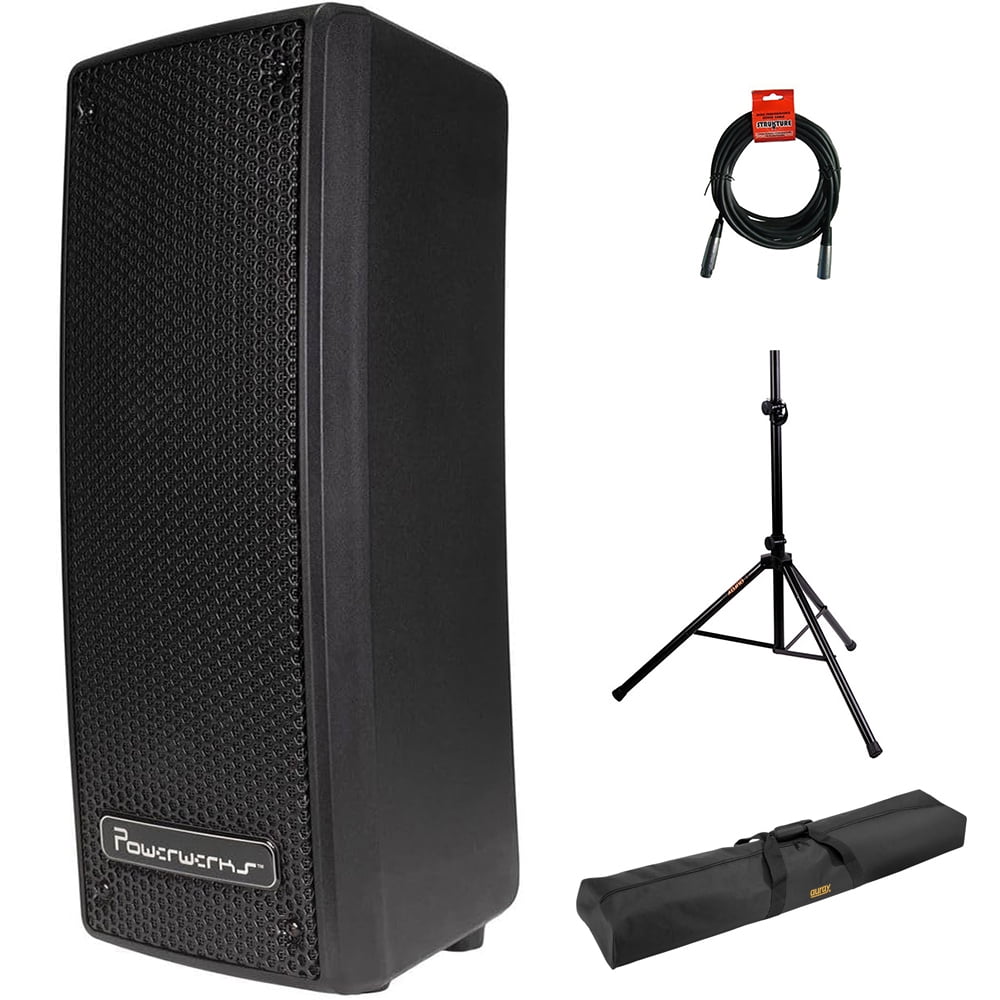 Powerwerks PA System (PW50), Black Bundle with Steel Speaker Stand ...