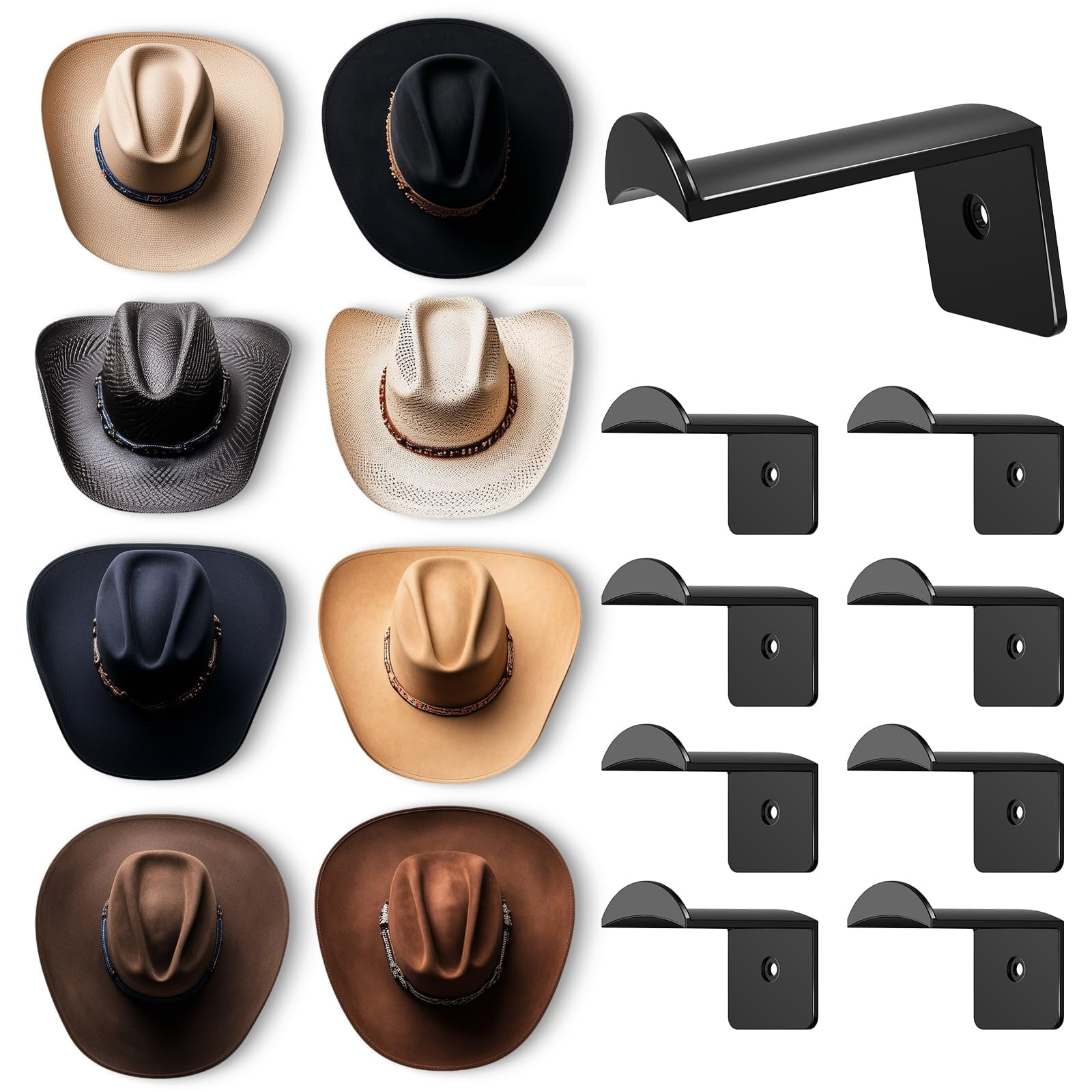 Powi Aoodaily 2.8 Inch Hat Hooks for Wall - (8 Pack) Cowboy Hat Rack, Strong Adhesive Cap Holder ...