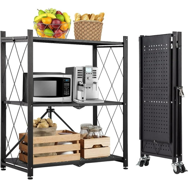 Powiller 3-Tier Portable Rolling Heavy Duty Metal Storage Shelf with ...