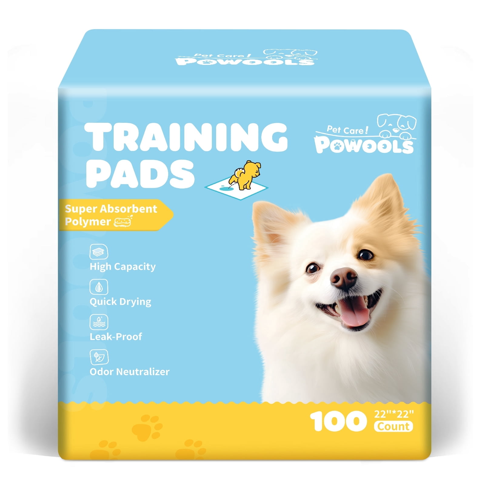 Powools Puppy Pads, Large 22" x 22", Super Absorbent 6-Layer Dog Pads ...