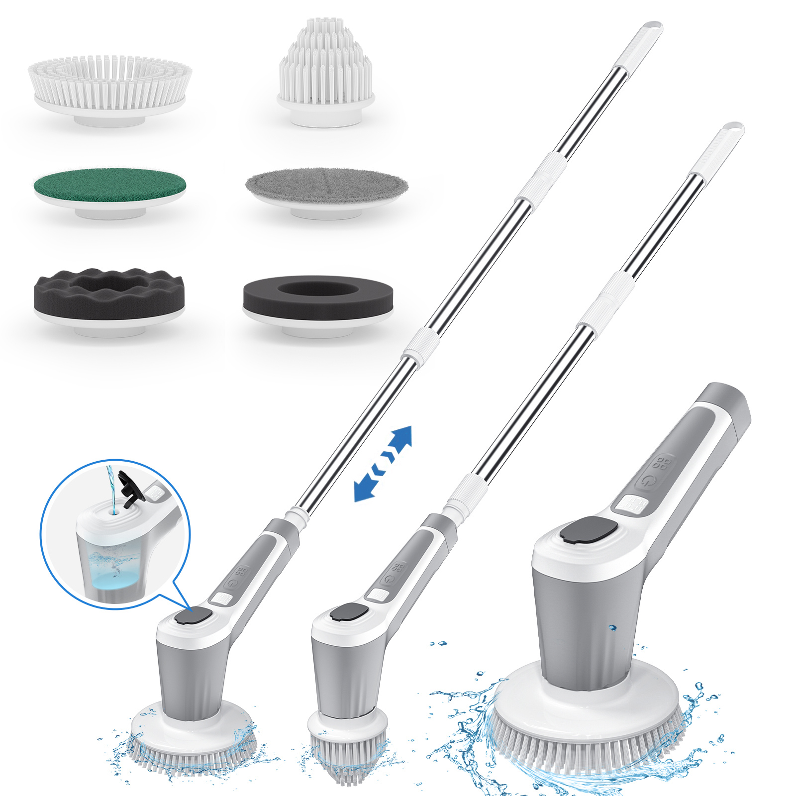 Allnice Floor Scrub Brush with Long Handle 35", Adjustable Stainless ...