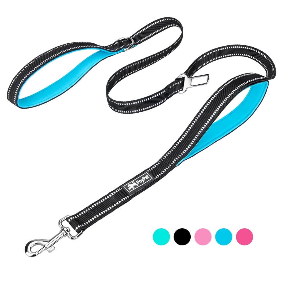 PoyPet 5 Ft Dog Leash - Reflective Double Handle with Car Seat Belt ...