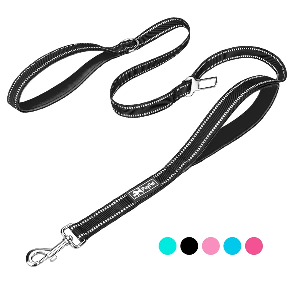 PoyPet 5 Ft Reflective Dog Leash with Car Seat Belt, Soft Padded Double ...