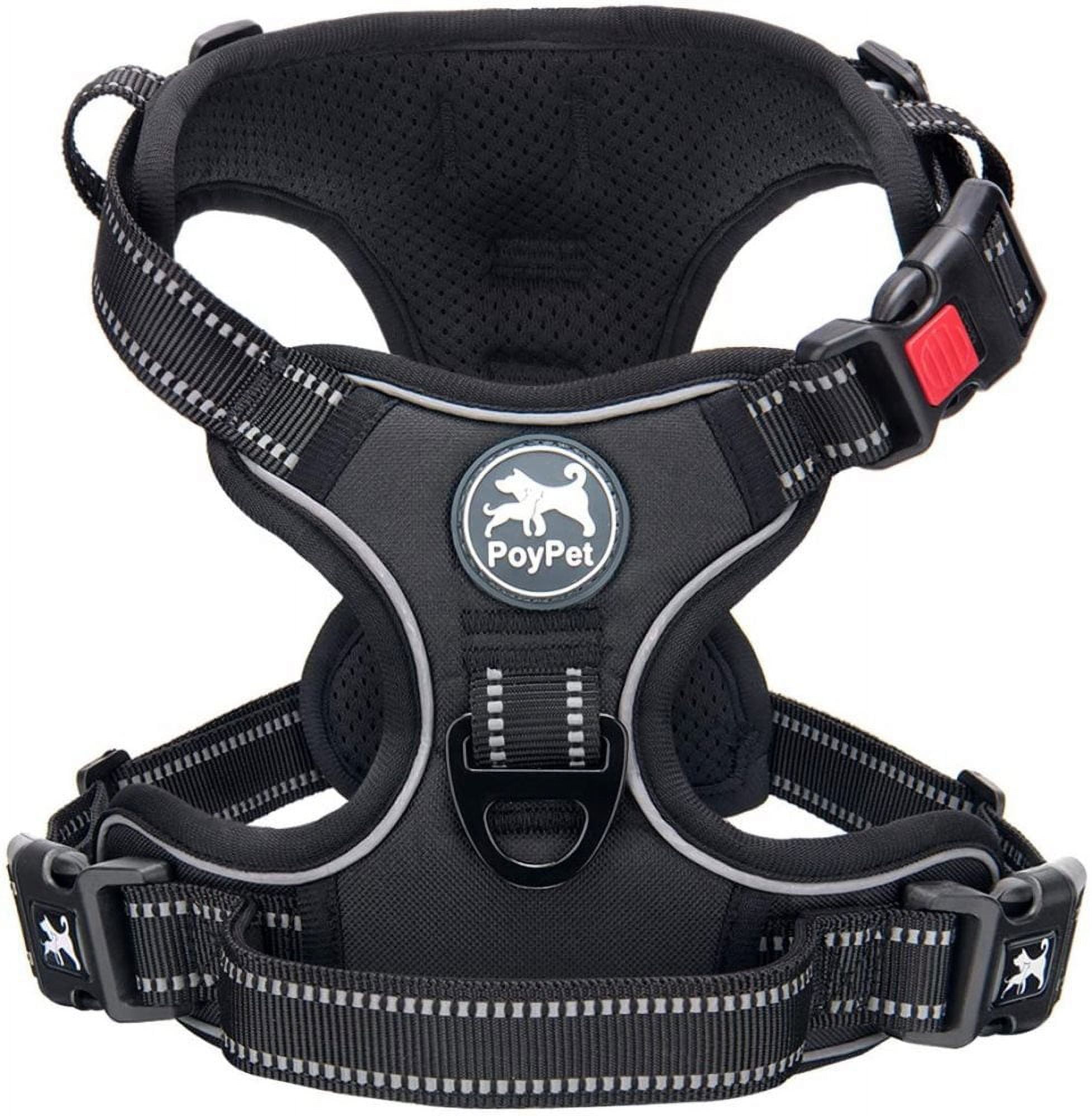 PoyPet Adjustable Soft Padded Dog Harness with Reflective Strips, Black ...
