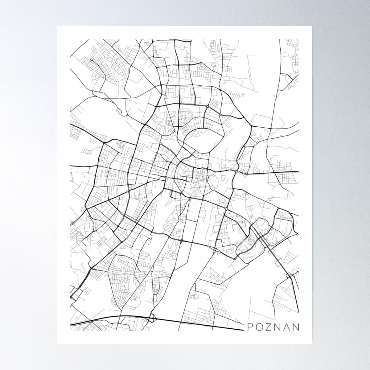 Poznan Map, Poland - Black And White Poster Wall Art, Modern Wall Decor ...