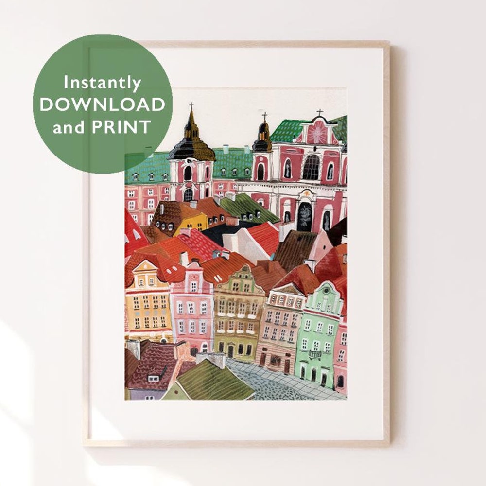 Poznan Old Town Travel Poster - Old City Art Print - Poznan Painting ...