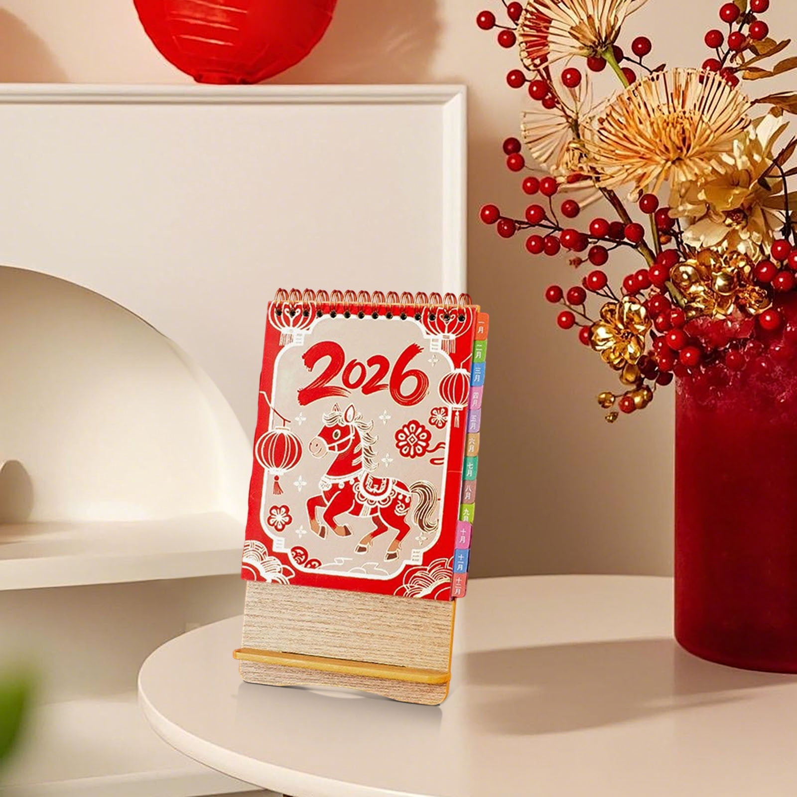 PpgejGEK 2026 Festive Red Vertical Paper Desk Calendar, Office Desktop ...