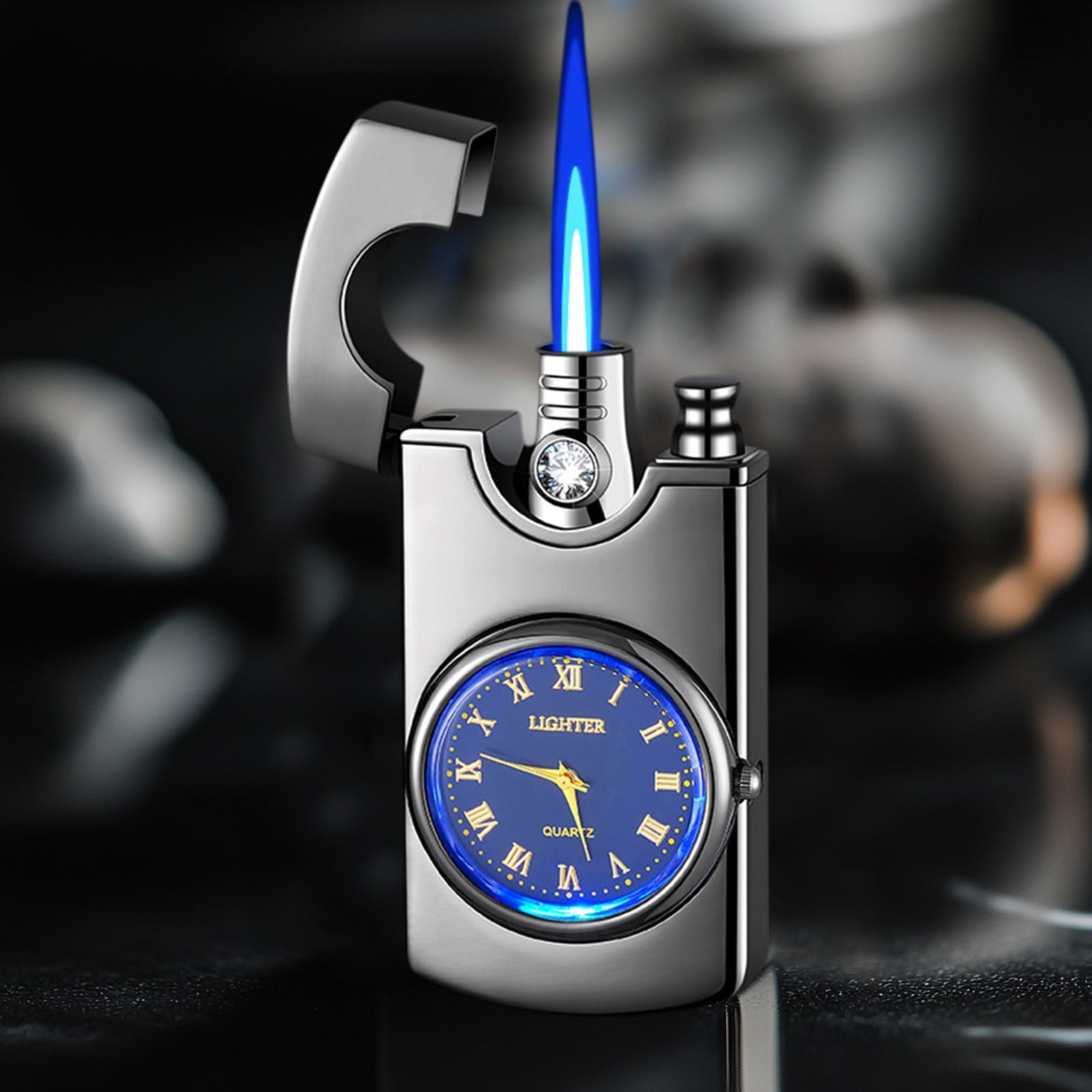 PpgejGEK Creative Watch Shaped Metal Lighter with Windproof Blue Flame ...