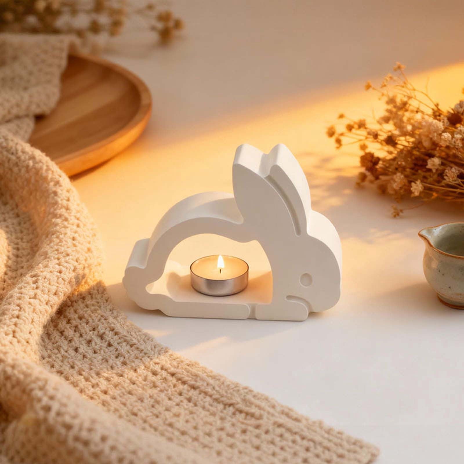 PpgejGEK Easter Bunny Hollow Out Candlestick Mold Epoxy Resin Gypsum ...