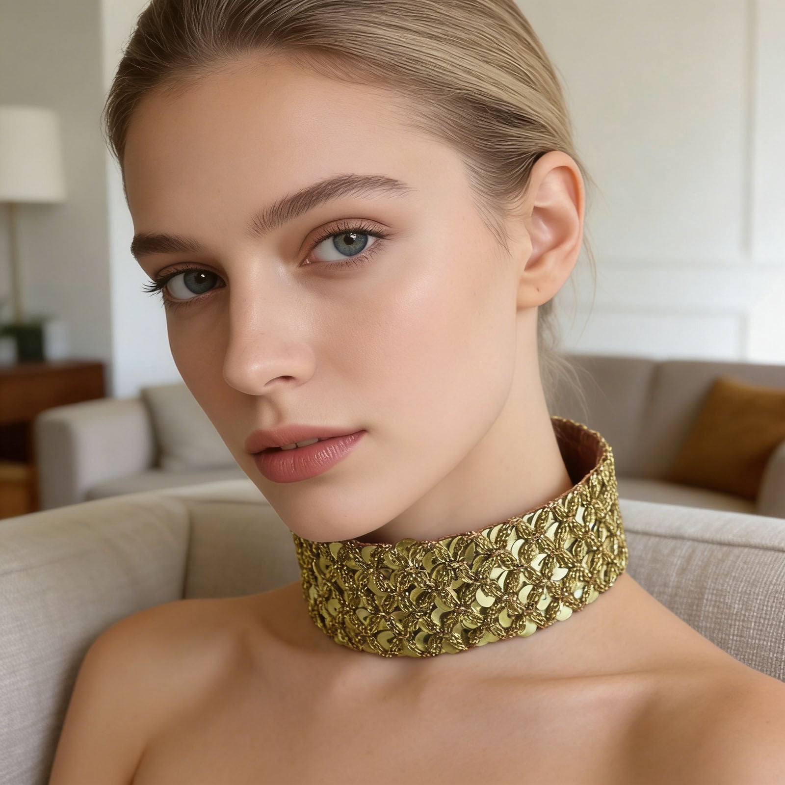 WWG Sequin Choker Necklace for Women Velvet Collar Sparkling Fish Scale ...