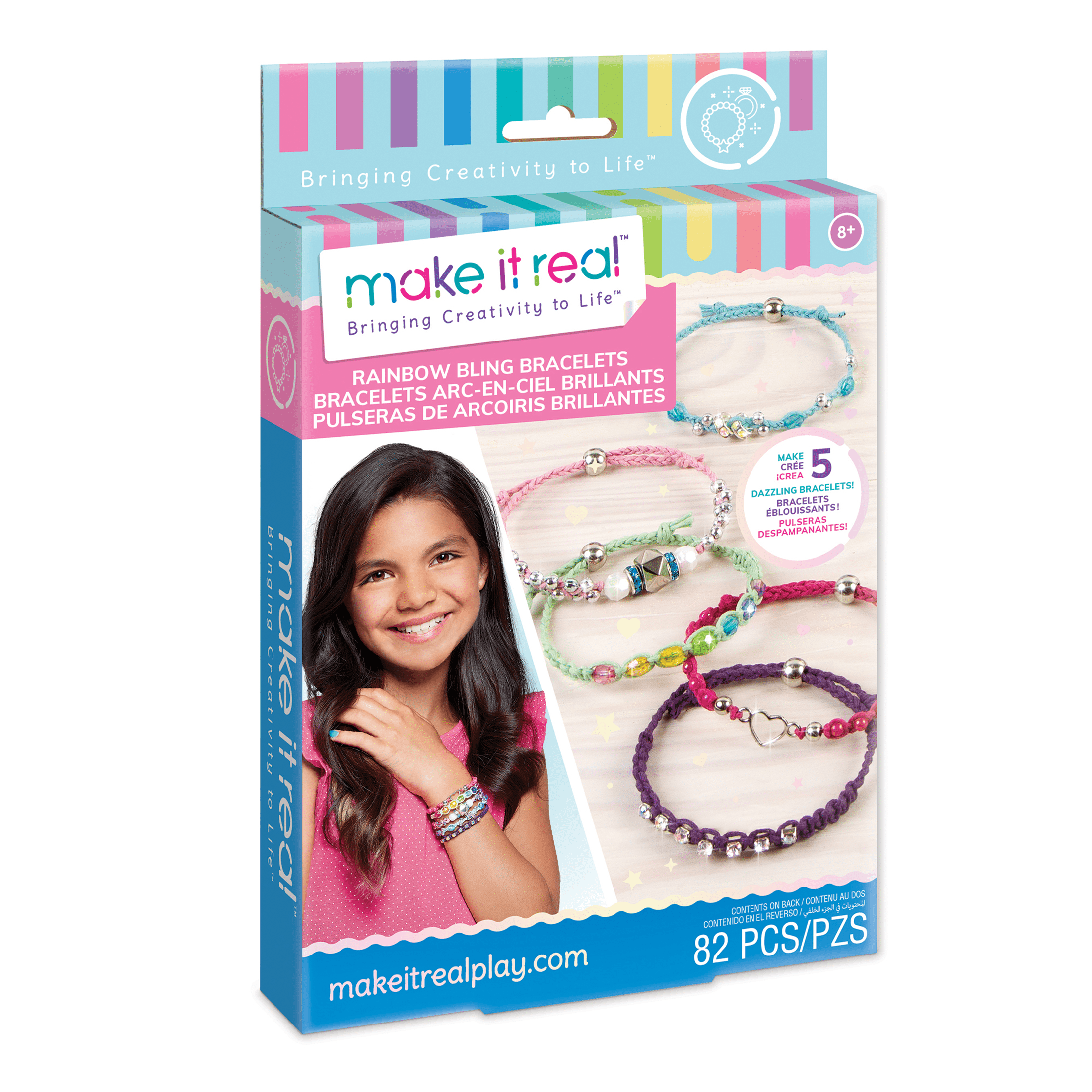 Make It Real Rainbow Bling Bracelets Making Kit for Kids, 82 Pieces ...