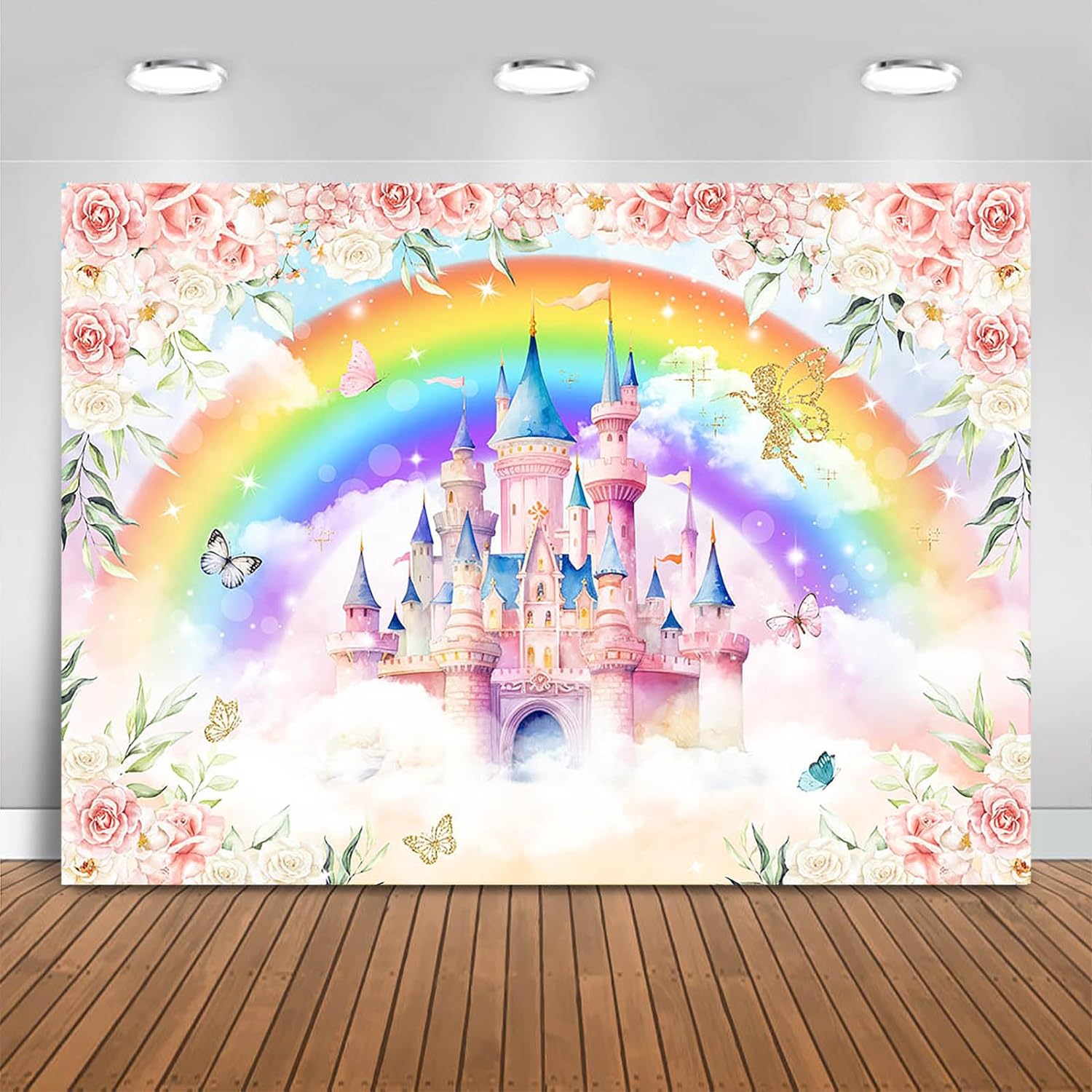 Pr-in-ce-ss Castle Backdrop Watercolor Pastel Rainbow Birthday ...