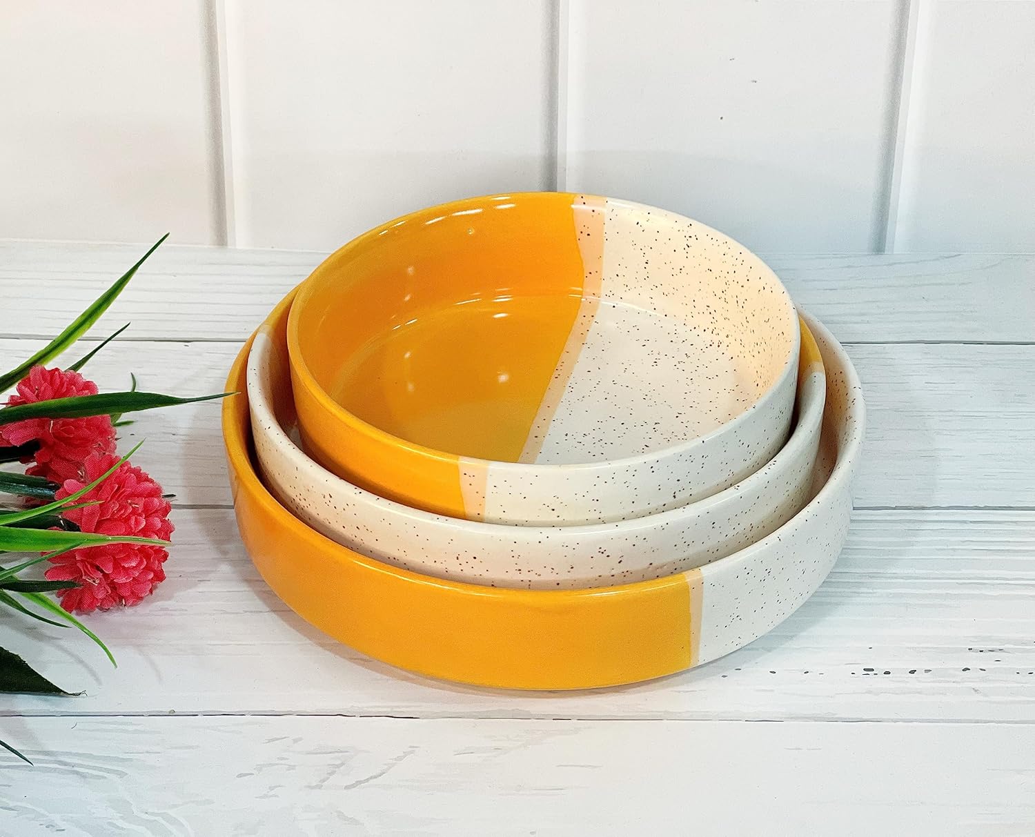 Praahi Lifestyle Premium Ceramic Salad Bowls Dual Tone Yellow White ...