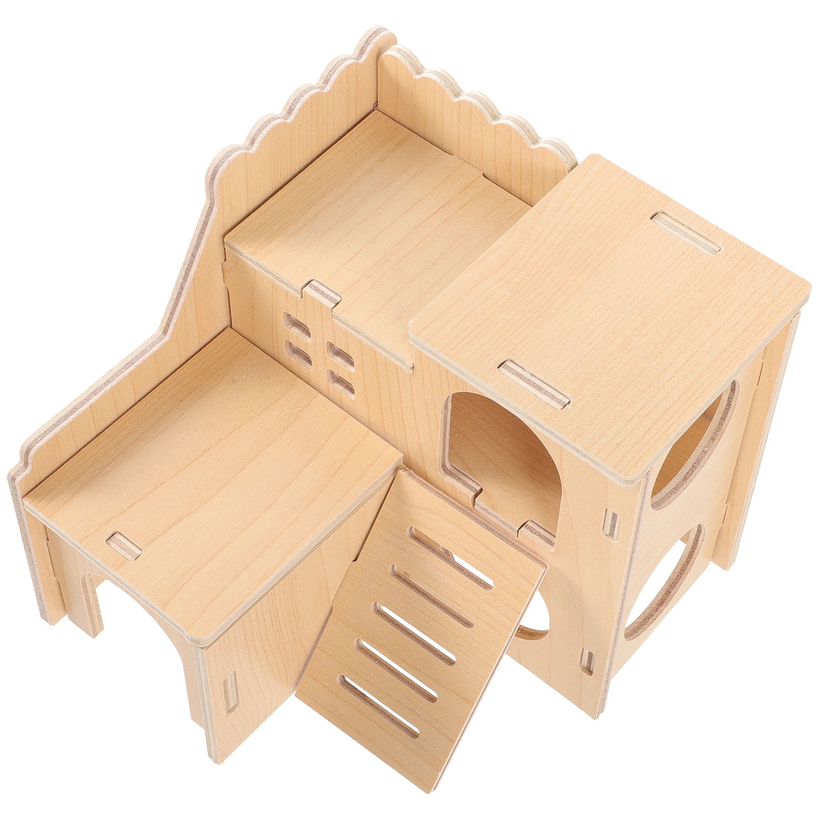 HOOWIFFY Light Yellow Hoowiffy Wooden Hamster House for Small Pets with ...