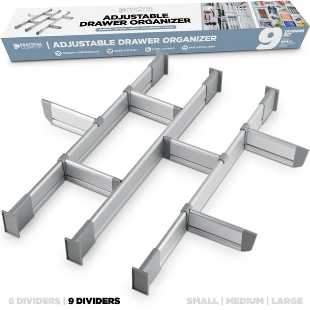 Practical Comfort Adjustable Drawer Organizer, Large 19.7"- 22", 9 ...