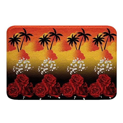 Practical Doormat for Home Entrance Red Rose Bath Mat Tropical Palm ...