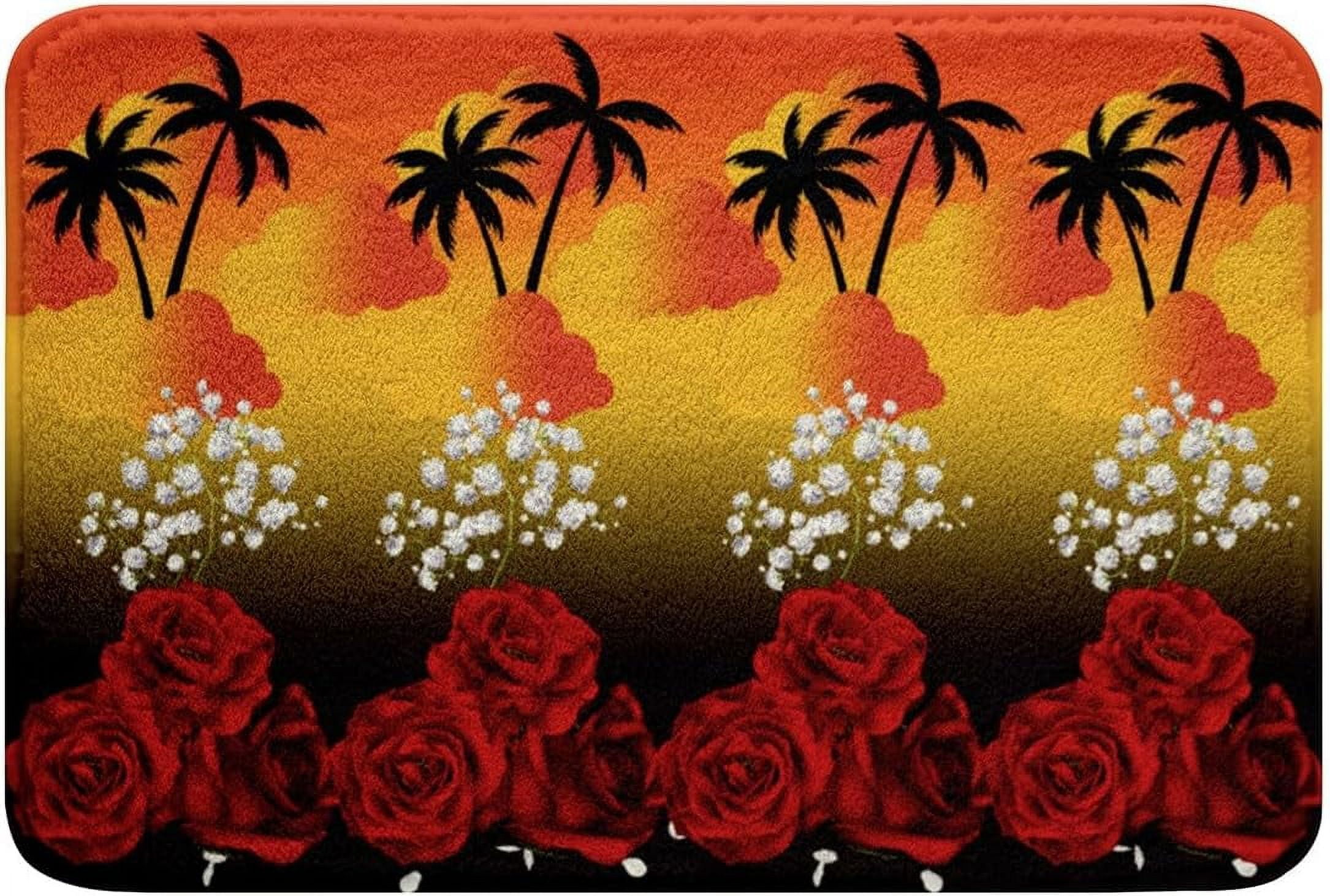 Practical Doormat for Home Entrance Red Rose Bath Mat Tropical Palm ...