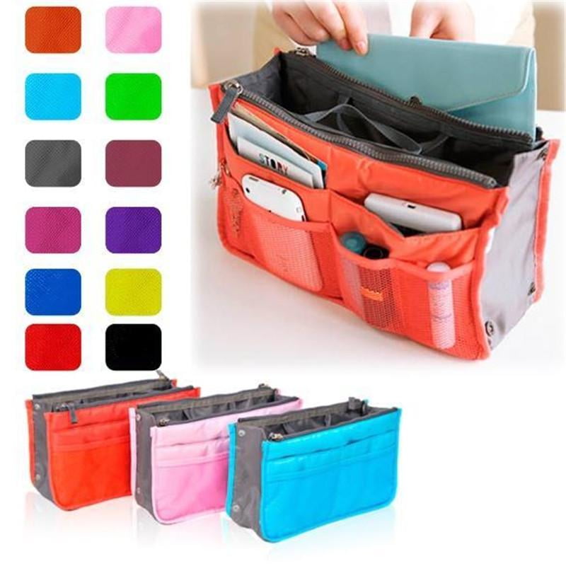 Practical Handbag Purse Nylon Dual Organizer Insert Cosmetic Storage ...