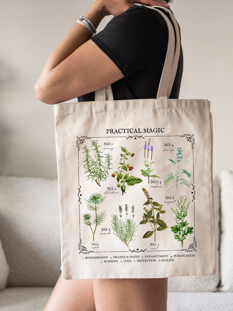 Practical Magic Flower Herb Chart Botanical Wild Flower Tote Bag ...