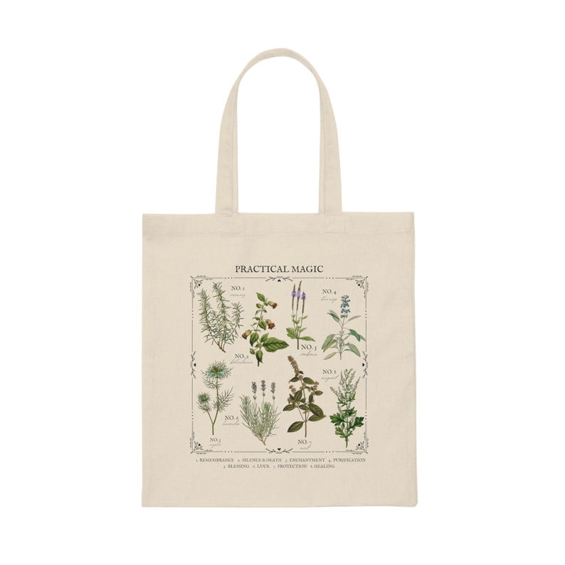 Practical Magic Flower Herb Chart Botanical Wild Flower Tote Bag ...
