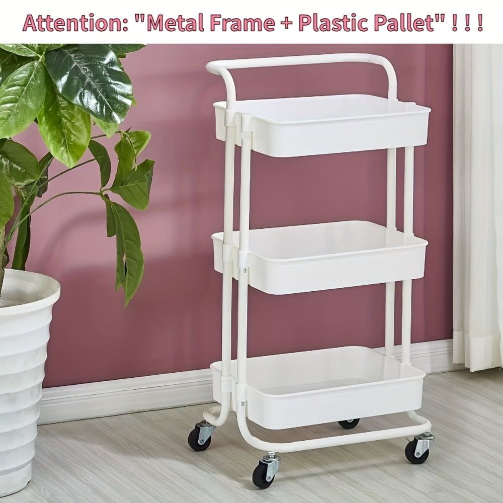 Practical Rolling Trolley, 3-tier Trolley with Lockable Wheels for ...